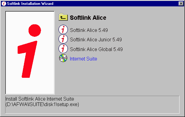 Select SoftlinkAlice , Internet Suite , Next